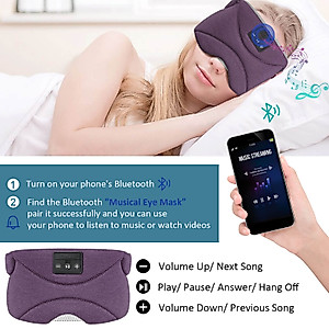 Sleep Mask with Bluetooth Headphones 24 White Noise, Ultra-Thin Speaker Cold Pack Blackout Bluetooth Eye Mask Sleep Headphones for Side Sleepers, Airplane, Travel, Cool Gadgets for Women Man (Purple)