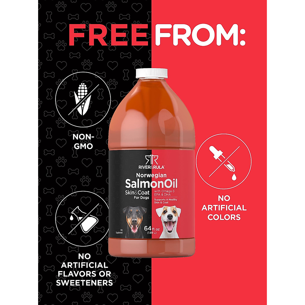 Horbaach Salmon Oil for Dogs 64 fl oz | with Pump | Supports Healthy Skin and Coat | with Omega 3, EPA & DHA | Bulk Size Pet Supplement | Non-GMO, Gluten Free