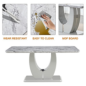 hohoedc 63" Morden Faux Marble Dining Room Table Set,Big Kitchen Dining Table for 6-8 with MDF Base,7 Piece Rectangle Dining Table Set &6 Pu Leather Upholstered Chairs Ideal