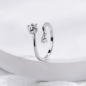 Izpack Cute Lily Flower Stacking Wrap Ring for Women Lily of the Valley Floral Dangle Open Adjustable Statement Knuckle Finger Band Promise Eternity Rings Minimalist Jewelry Gifts Birthday