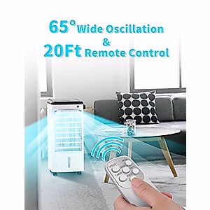 COMFYHOME 3-IN-1 Portable Air Conditioners Windowless, 65° Oscillation Swamp Cooler, 3 Speeds Portable Air Cooler w/Humidifier, Remote & 12 Hours Timer, Evaporative Cooler Cooling Fan for Room Home