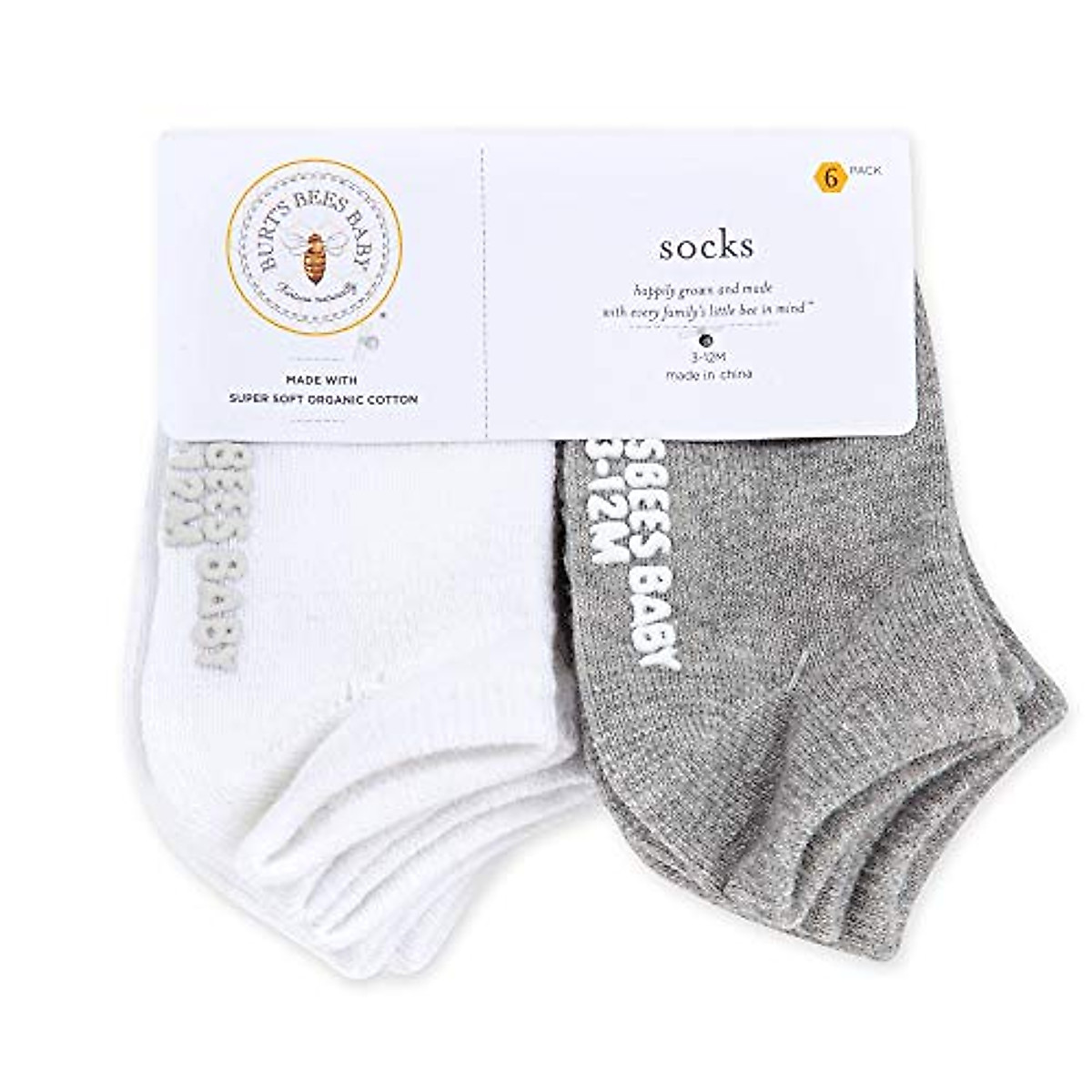 Burt's Bees Baby, Unisex Baby, 6-pack Ankle With Non-slip Grips, Made With Organic Cotton Casual Sock, Heather Grey/White, 3-12 Months US