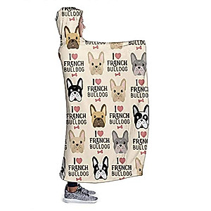 I Love French Bulldog Hoodie Blanket Wearable Throw Blankets for Couch Blanket Hooded for Baby Kids Men Women