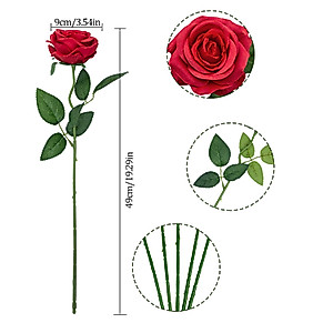 HUAHUASHIJIE 12 Stems Artificial Flowers Silk Roses Fake Flowers Bridal Wedding Bouquet，Realistic Blossom Flora for Home Garden Party Hotel Office Decoration (Red)