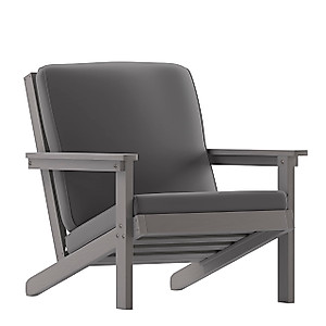EMMA + OLIVER Hammond All-Weather Adirondack Style Chair - Gray Finish Polyresin Frame - Gray Cushions - Deep Seat - 300 lbs. Static Weight Per Seat