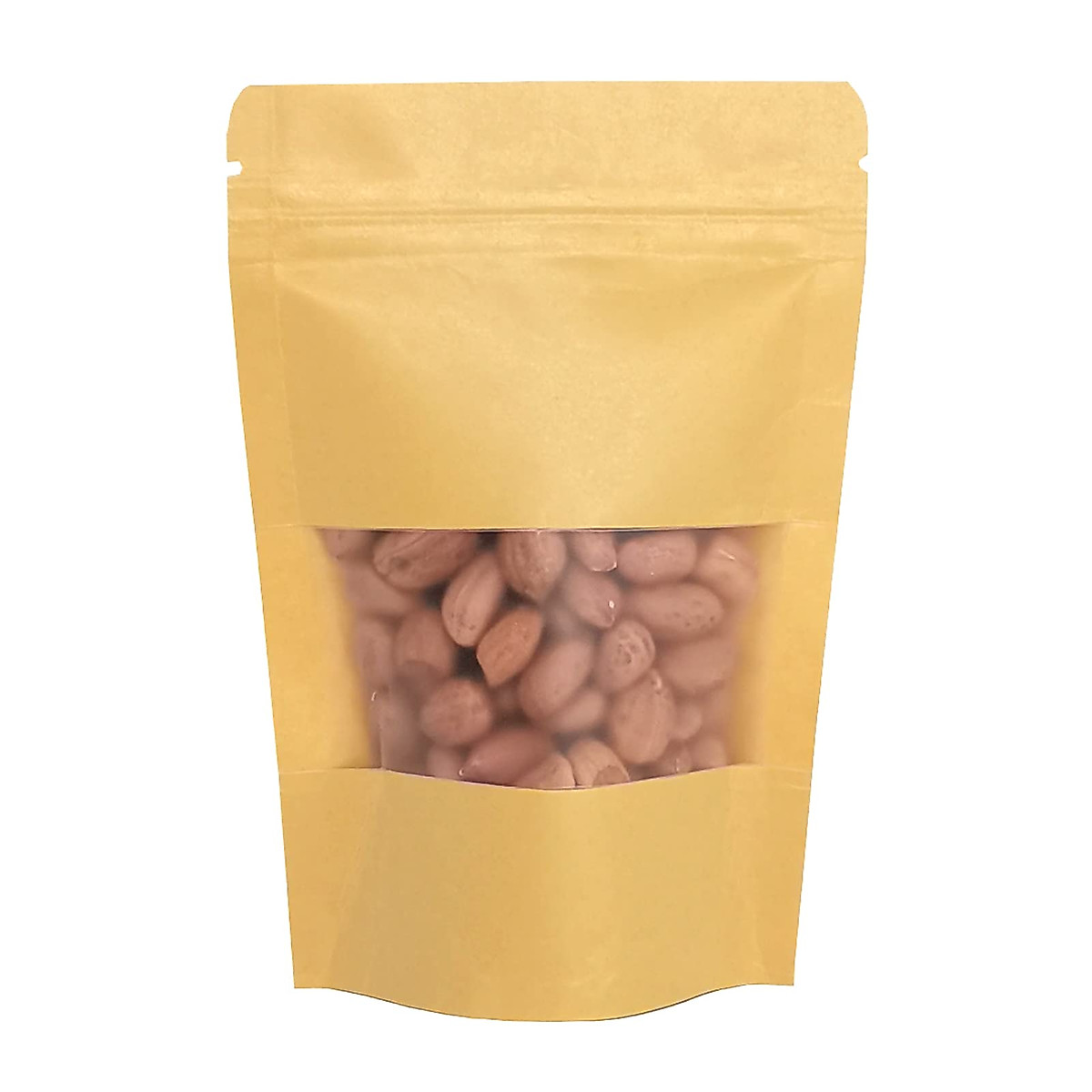 50 Pcs Kraft Zip Lock Pouches Stand Up Bags with Window Reusable Food Storage Bag for Home or Business Packaging Products (5.5×7.9in)