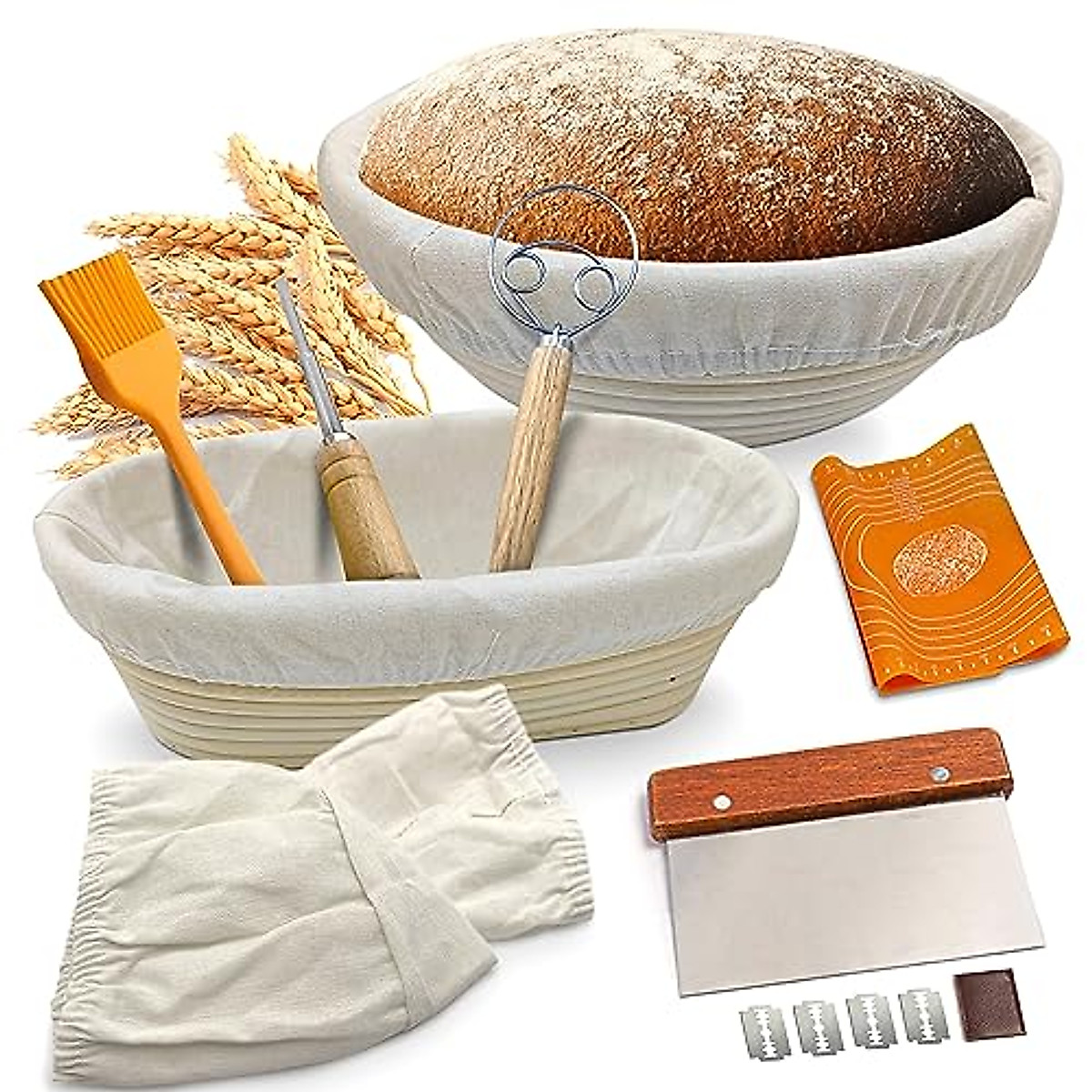 Banneton Bread Proofing Basket - Bread Proofing Baskets For Bread Baking Sets of 2-10" Oval and 9" Round Indonesian Rattan - Bread Basket Proofing - Bread Making Tools And Supplies