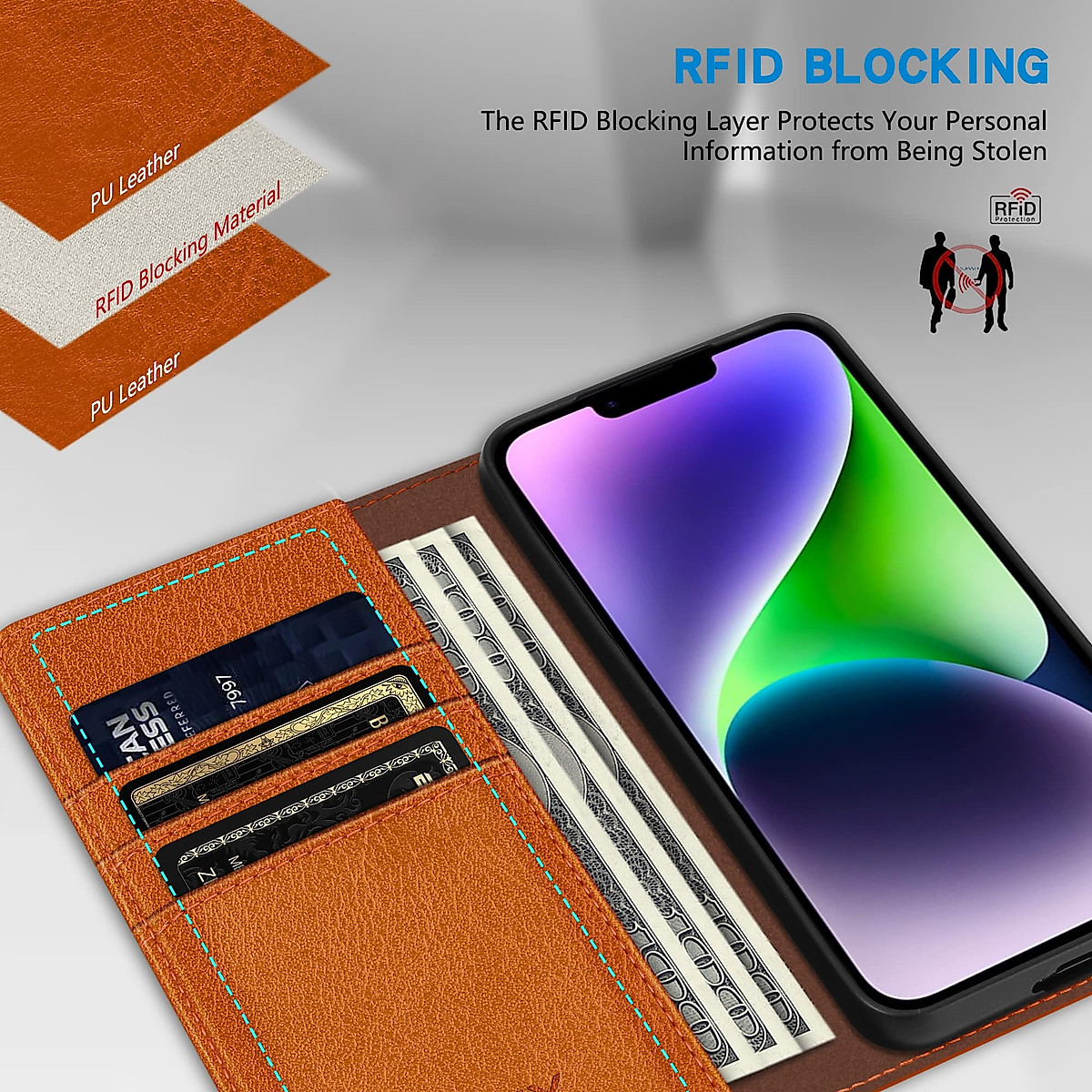 ZZXX for iPhone 14 Plus Wallet Case with [RFID Blocking] Card Slot Stand Strong Magnetic Leather Flip Fold Protective Phone Case for iPhone 14 Plus Case Wallet(Brown-6.7 inch)