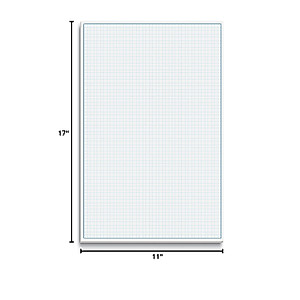Graph Paper Pad, 17" x 11", 25 Sheets, Blue Line Border, Blueprint Paper, Double Sided, White, 4x4 Blue Quad Rule, Easy Tear Sheets, Grid Paper, Graph Paper by Better Office Products