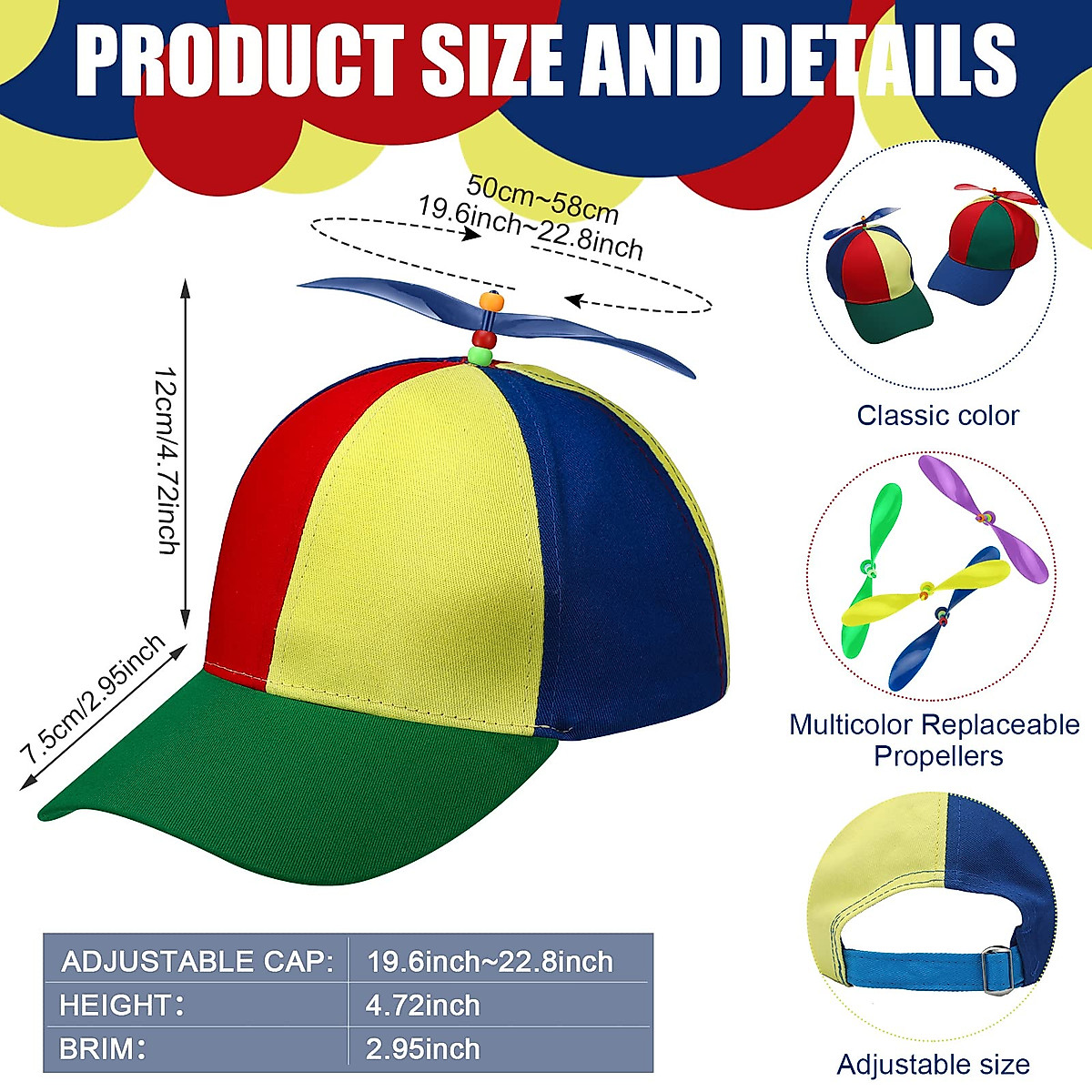 2 Pack Adult Hat Baseball Cap Brightly Rainbow Top Hat with 4 Replaceable Bamboo Dragonflies for Halloween(Green, Blue Brim)