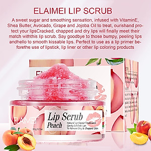Lip Scrubs Exfoliator & Moisturizer, Lip Repair for Lush Soft Lips, Lip Moisturizer for Chapped Dry and Flaky Lips Treatment (Peach)