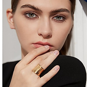 20mm Width Chunky Wide Stainless Steel Wedding Band Statement Promise Anniversary Ring (Gold, 9)