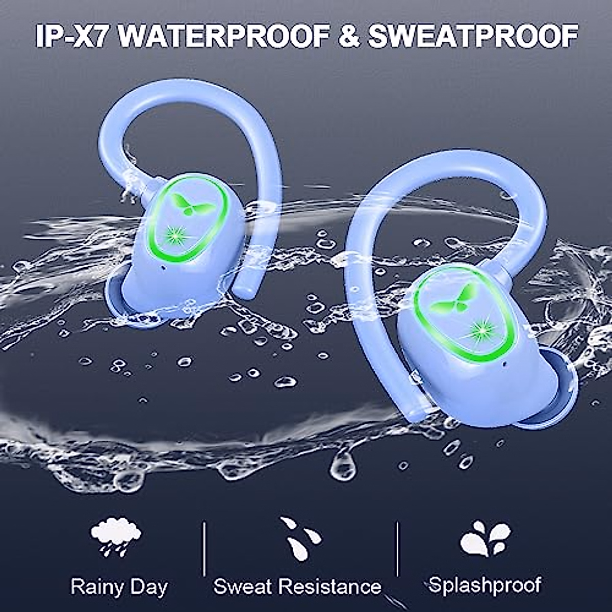 Wireless Earbud Bluetooth 5.3 Headphones Sport Earphones in Ear 48H Playback Stereo Noise Cancelling Earbud with Dual Mic LED Display, Over-Ear Earhooks Ear Buds IP7 Waterproof Headset for Running Gym