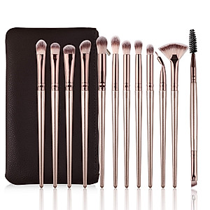 Daubigny Eye Makeup Brushes,12 PCS Professional Eye shadow, Concealer, Eyebrow, Foundation, Powder Liquid Cream Blending Brushes Set With Carrying Bag(Champagne Gold)