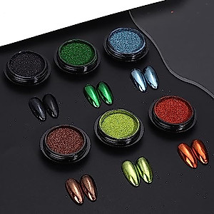 GULELAYAR 6 Jars Chrome Nail Powder, Laser Metallic Nail Powder Holographic Aurora Nail Glitter Powder Set with Magic Mirror Effect for Nail Art Design Manicure Decorations (Style 2)