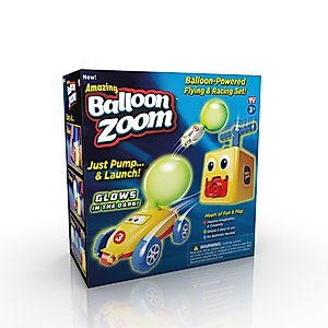 Ontel Balloon Zoom - Balloon-Powered Race Car and Rocket Launcher Toy Set, Ages 3+, Racer Car Box Set