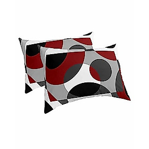 Edwiinsa Red Black Grey Pillow Covers King Standard Set of 2 Bed Pillow, Modern Geometric Abstract Art Aesthetics Plush Soft Comfort for Hair/Skin Cooling Pillowcases with Envelop Closure 20''x36''