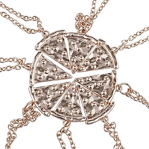 LUX ACCESSORIES Rose Gold Tone Pizza Pie Slice Best Friends BFF Necklace Set 8PC