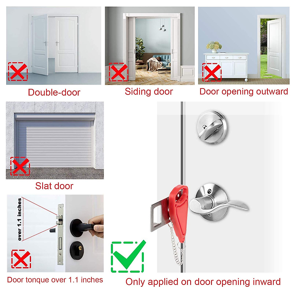 Portable Door Lock-2 Pack Solid Heavy Duty Extra Lock for Additional Privacy and Safety in Hotel,Apartment,and Prevent Unauthorized Entry in Traveling, AirBNB, Apartment and College