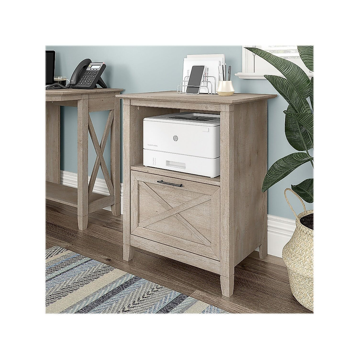 Bush Furniture Key West 1-Drawer Lateral File Cabinet, Letter/Legal, Washed Gray, 24-inch (KWF124WG-03)