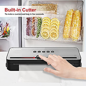 Bonsenkitchen Vacuum Packing Machine for Foods, Vacuum Sealer with Built-in Cutter for Both Wet and Dry Foods, Vacuum Roll Bags Included