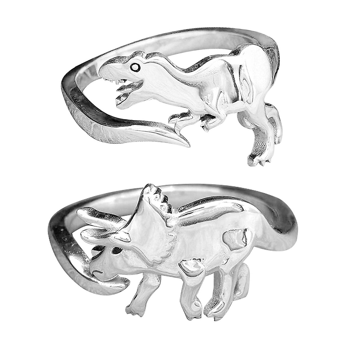 COLORFUL BLING 4Pcs Dinosaur Rings Stegosaurus Tyrannosaurus Triceratops Adjustable Rings for Hip Hop Hippie Style Cool Jewelry Women Men (4Pcs)