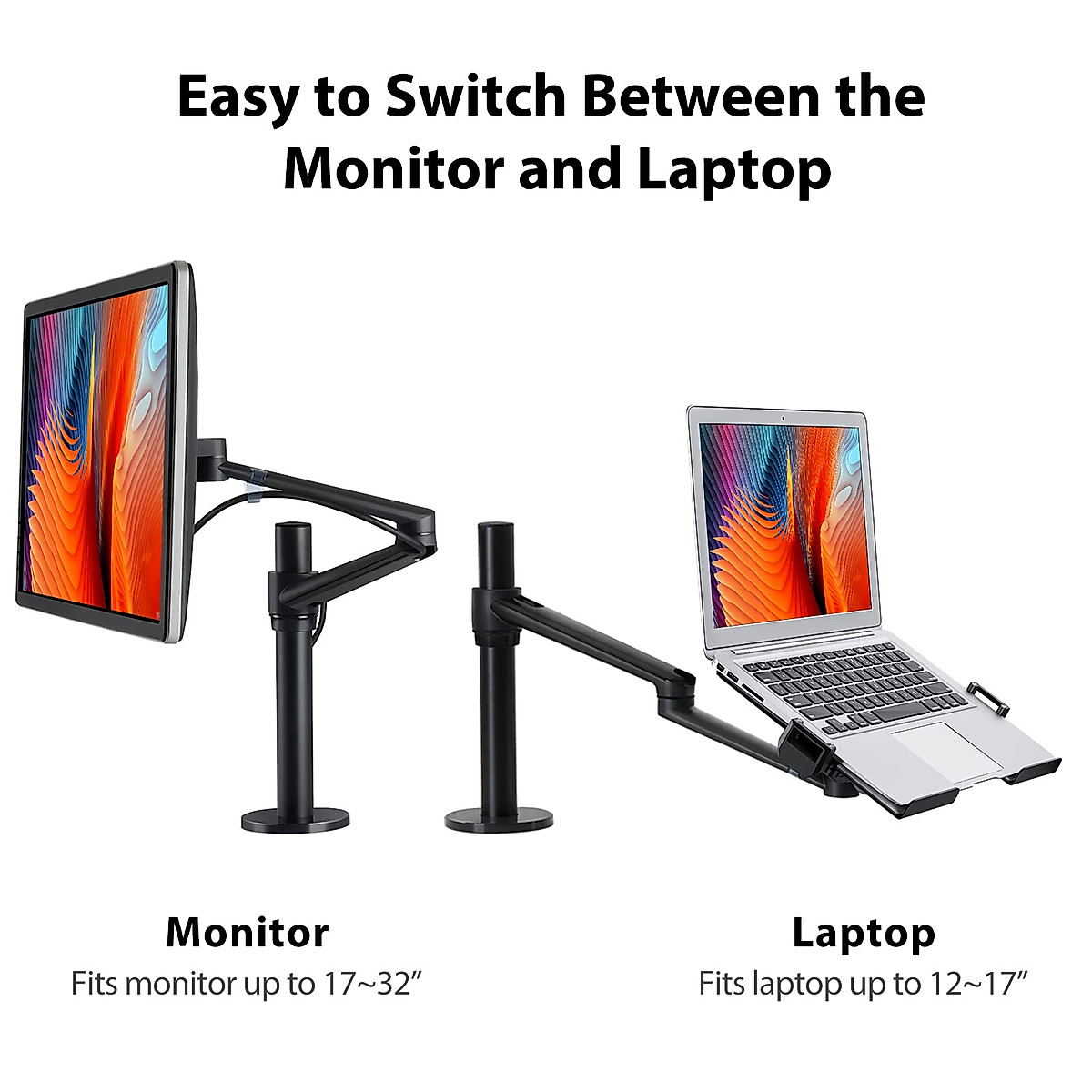 Viozon Laptop/Notebook/Projector Mount Stand, Height Adjustable Single Arm Mount Support 12-17 inch Laptop/Notebook/Tablet, Free Removable VESA 75X75 and 100X100 for Monitor 17-32 inch.