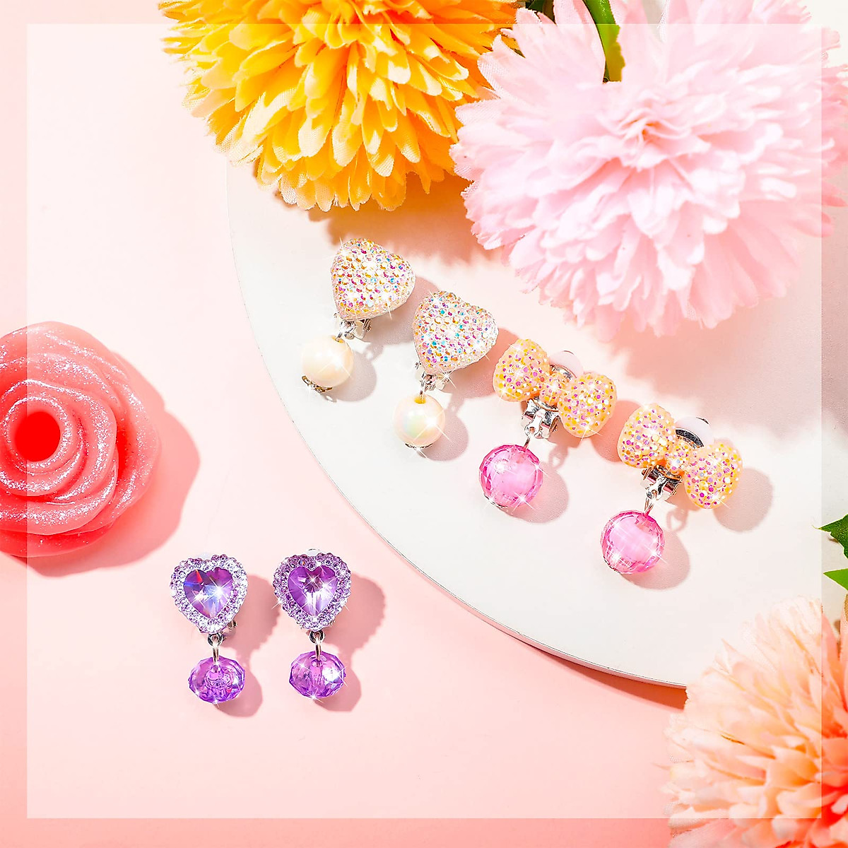 Hicarer 9 Pairs Girls Clip-on Earrings Pretend Princess Play Earrings Jewelry Set (Style 5)