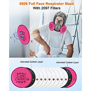 WSYBB Full Face Respirator Mask with Filters 60921 & 2097, Gas Mask Against Dust, Organic Vapor, Paint, Welding, Chemicals, Epoxy Resin, Sanding, Woodworking