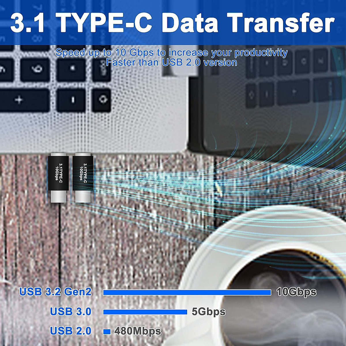 Leehitech [3in1 Pack USB 3.1 C Extension Coupler Adapter:USB C Male to Male,USB C Female to Female,USB C Male to Female Supports Fast Charging and Data Transfer Extension, up to 10GBbps Rate