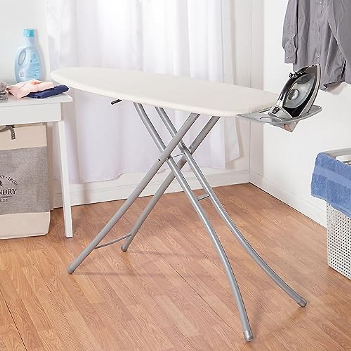 Ironing Board Full Size Made in The USA by Seymour Home Products (Khaki) Extra Wide 18” Iron Board Set Includes Iron Rest, Cover & Pad | All-Steel Frame with 4 Heavy Duty Legs for Extra Support