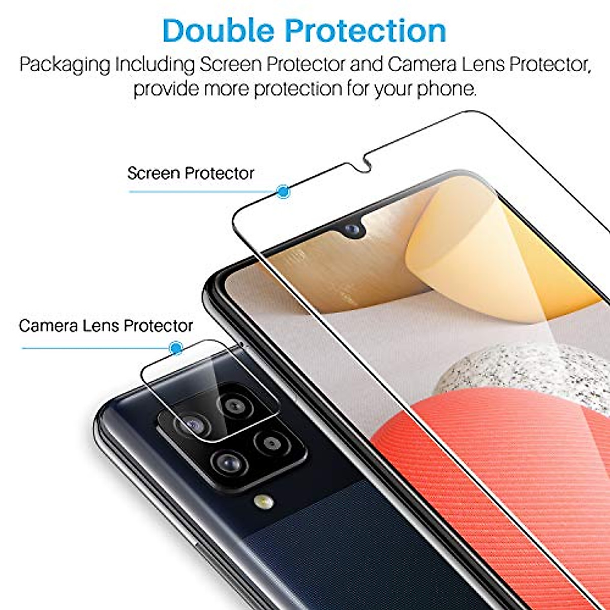 LK 3 Pack Designed for Samsung Galaxy A42 5G Screen Protector with 3 Pack Camera Lens Protector, Anti Scratch, Touch Sensitive 9H Hardness, HD Tempered Glass for Galaxy A42