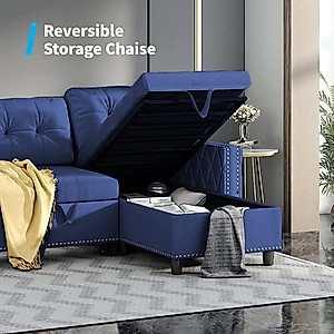 Mjkone Sectional Sleeper Sofa Bed with Storage 3 Seat Pull Out Sofa Bed Couch with Chaise Lounge Velvet Couch with Pull Out Bed L Shaped Sectional Sofa Couches for Living Room Apartment, Navy Blue