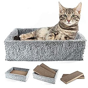 PrimePets Cat Scratcher Lounge with 2 Removable Cat Scratch Cardboard, Reversible Cat Scratching Pad Box Bed, 2 in 1, Corrugated Board, Catnip Included