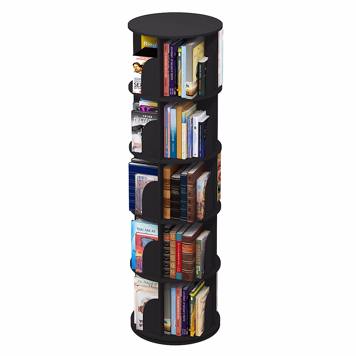 INTEXCA & DESIGN 5 Tier 360° Rotating Stackable Shelves Bookshelf Organizer (Black), White, RotatingBookshelf_5Tier_White