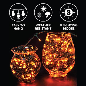 Joiedomi 300 LED Orange Halloween String Lights with 8 Modes 98.1FT Green Wire for Indoor Outdoor Holiday Décor Halloween Event Decoration, Tree, Eaves, Haunted House Theme Party