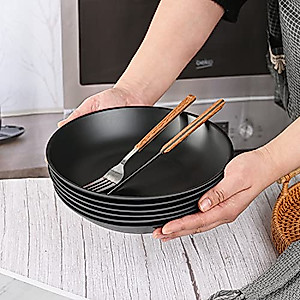 XUEJUN Bamboo Fiber Pasta Bowls 34oz, 8.5inch Pasta Bowls Set of 6, Large Salad Bowls Black Serving Bowls for Salad, Pasta, Fruits, Ice Cream, BPA free, Microwave & Dishwasher Safe