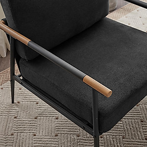 Tiophome Modern Chic Accent Metal Frame, Upholstered Chenille Living Room Chairs with Removable Seat & Back Cushion, Comfy Leisure Lounge Reading Side Armchair for Bedroom, Black, Extra Large