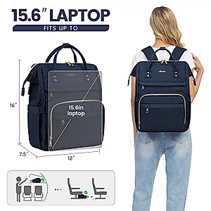 LOVEVOOK Laptop Backpack for Women,15.6 Inch Professional Womens Travel Backpack Purse Computer Laptop Bag Nurse Teacher Backpack,Waterproof Work Bags Carry on Back Pack with USB Port,Dark Blue Plait