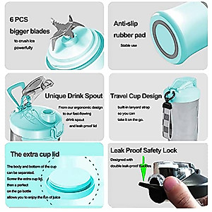 20oz Portable Blender Large Capacity Travel Juice Cup,Smoothies and Shakes Blender, Baby Food Crush Ice Frozen Mixing with 6 Blades 4000mAh Rechargeable Battery,for Home, Travel, Office (Light Blue)