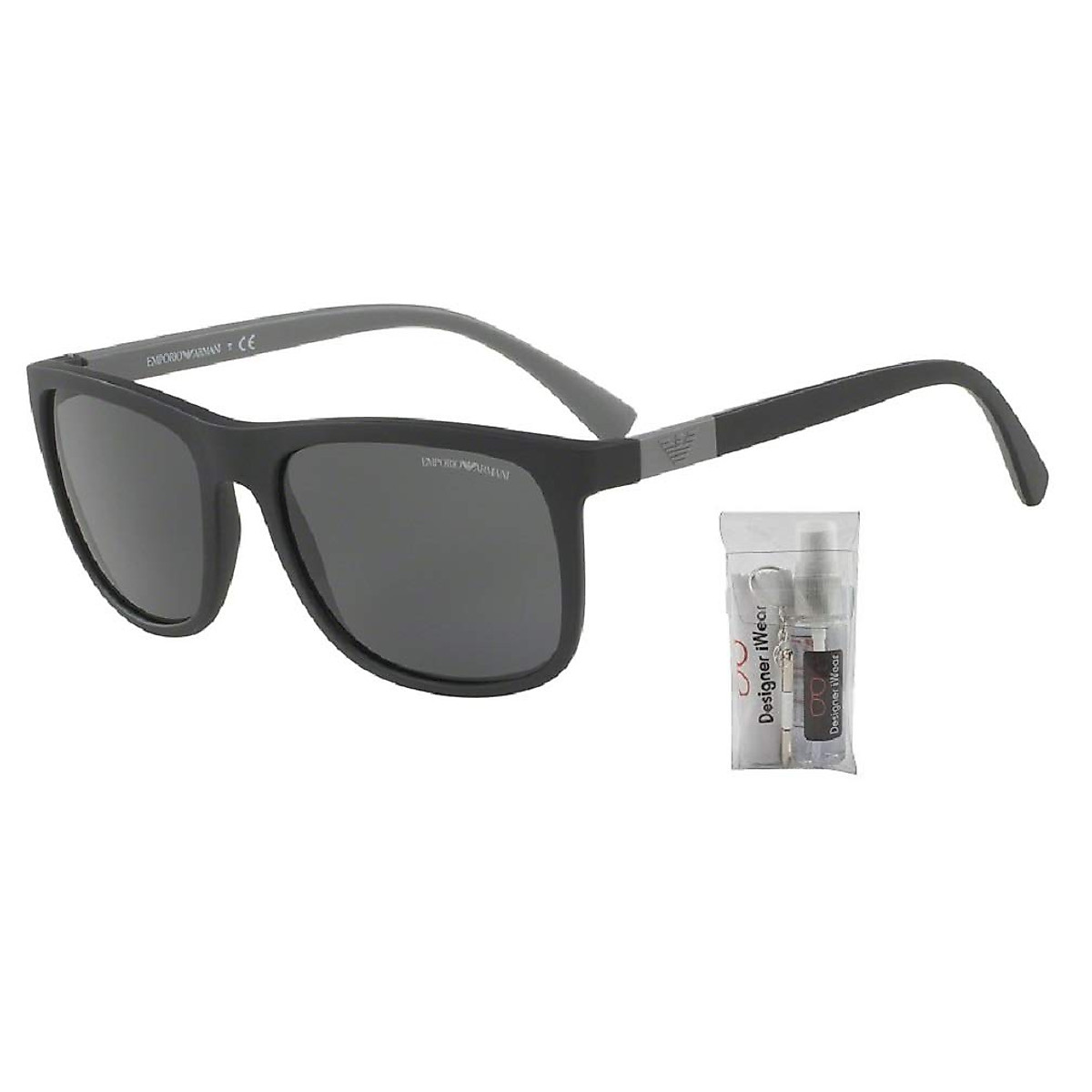 Emporio Armani EA4079 504287 57M Matte Black/Grey Square Sunglasses For Men+ BUNDLE With Designer iWear Eyewear Kit