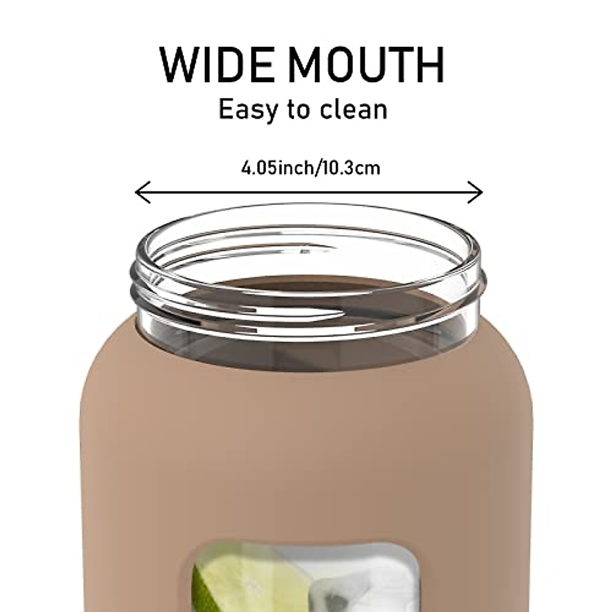 Zenbo 42oz Glass Water Bottle with Straw, Motivational Water Bottle with Silicone Sleeves and Handle,Leakproof BPA Free Wide Mouth Water Jug for Gym,Working,Outdoor