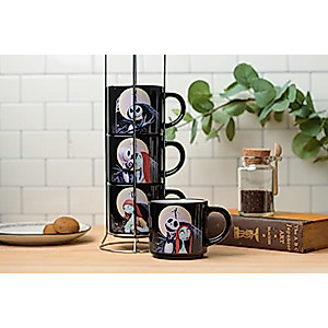 Silver Buffalo Nightmare Before Christmas Jack Sally Scene 4-Pack Ceramic Mug Stack, 10-Ounces