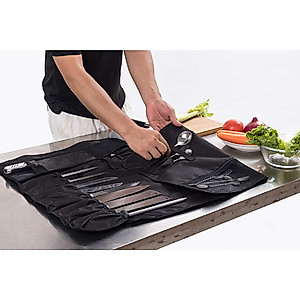 HERSENT Knife Roll, Chef Knife Roll Bag With 17 Slots Can Holds13 Knives,1 Meat Cleaver, And 3 Utensil Pockets,Durable Knife Case With Handle, Shoulder Strap & Zippered Mesh Pocket Holder