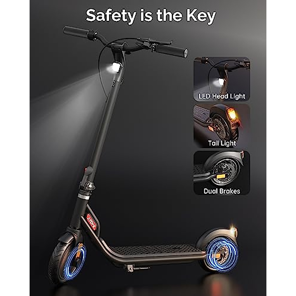 Atomi Electric Scooter E20, 500W Motor Electric Scooter with 19 Miles Long Range, 15.6 Mph Speed, Portable Folding Commuting Scooter for Adults with Double Braking System and Smart App