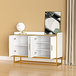 JURMALYN White Sideboard Mid Century Modern Buffet Cabinet Kitchen Storage with Door Adjustable Shelf for Dining Room Living Room Kitchen Farmhouse