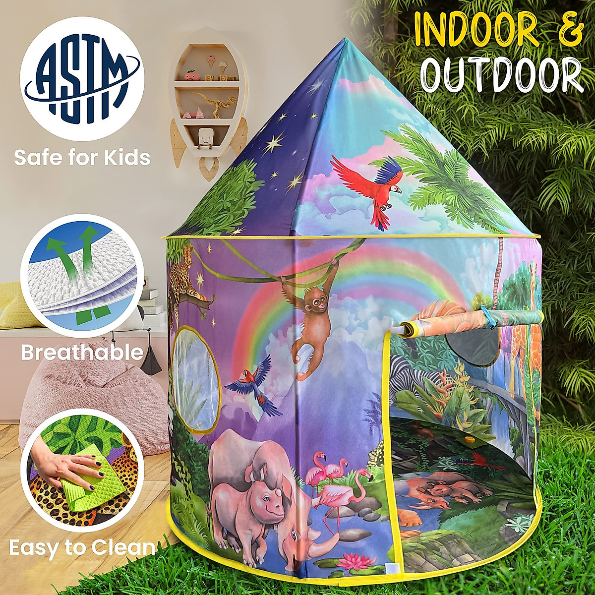 W&O Jungle Adventure Play Tent with Lifelike Animal Sounds - Captivating Pop Up Tent for Boys & Girls - Perfect for Indoor & Outdoor Adventures