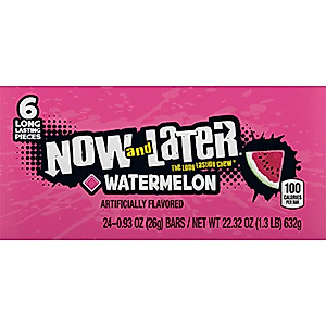 Now and Later Candy, Watermelon, 0.93ounce Bars (Pack of 24)