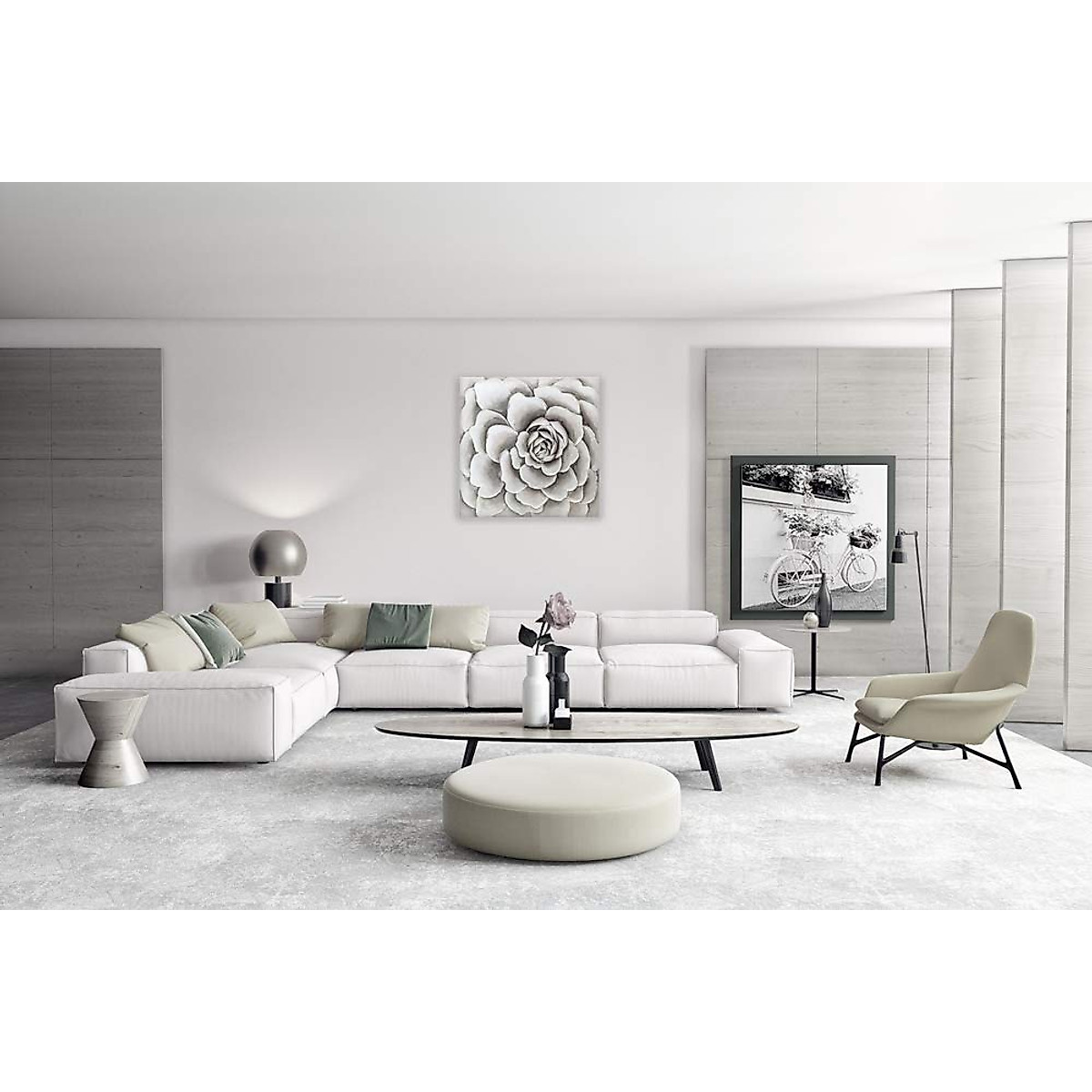 Paimuni Gray White Floral Succulent Plant Painting Modern Canvas Wall Art Printing with Embellishment Wall Decor Flower Pictures for Living Room Bathroom Bedroom Ready to Hang (24x24Inch)