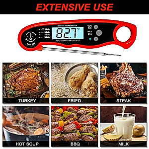 Meat Thermometer Digital for Cooking and Grilling, Collapsible Probe, with Magnet, Calibration, Backlight Waterproof Food Thermometer, Instant Read Thermometer for Kitchen, Meat, Steak, Turkey